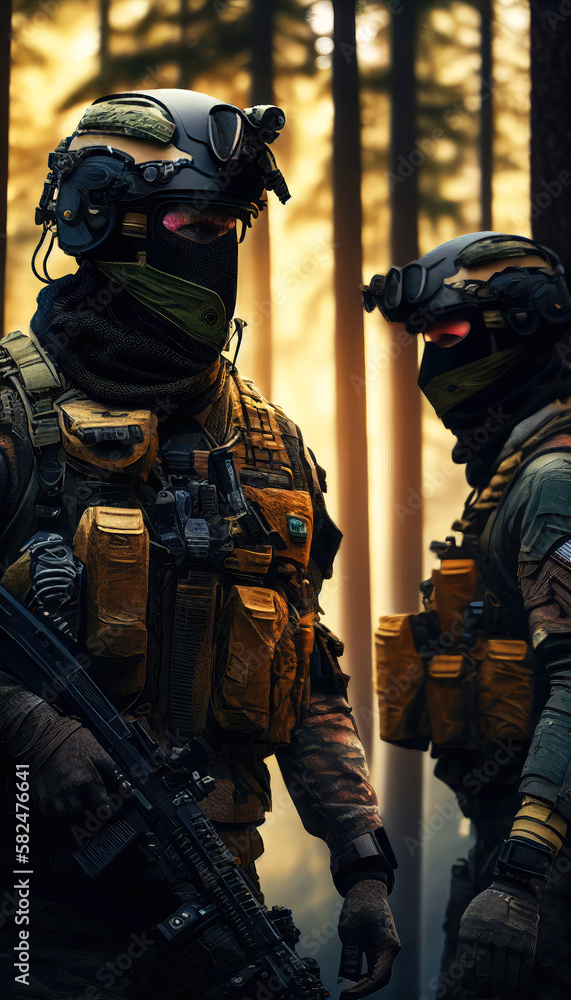 special forces commando soldiers navigating their way through a dense ...