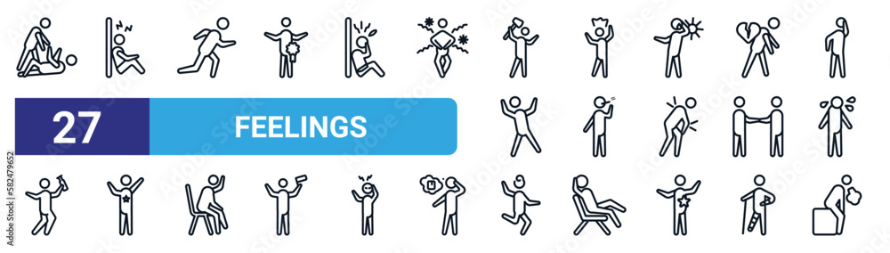 Vecteur Stock set of 27 thin line feelings icons such as helpless human ...