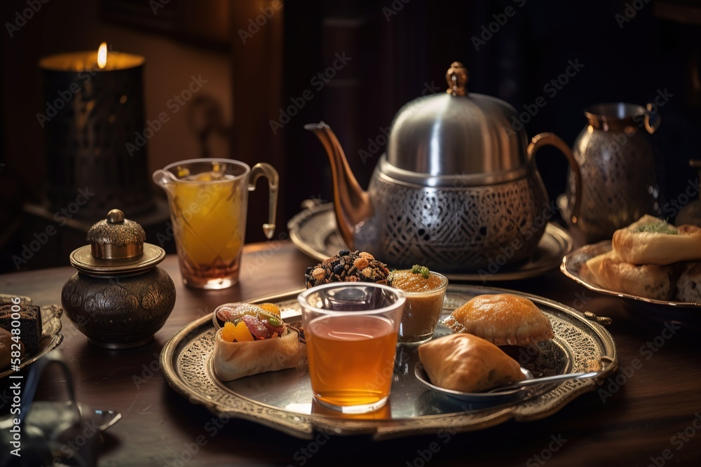 Tiny plates of persian and arabic food, tajines, pastries, jelly ...