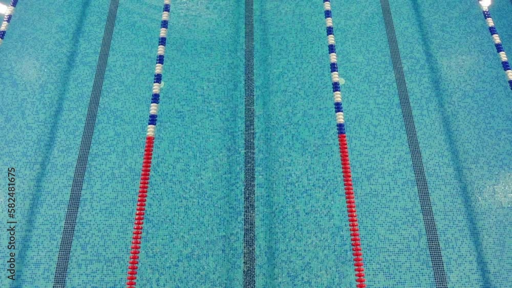 Empty pool. Track for swimming, Empty pathes. Swimming pool with water ...