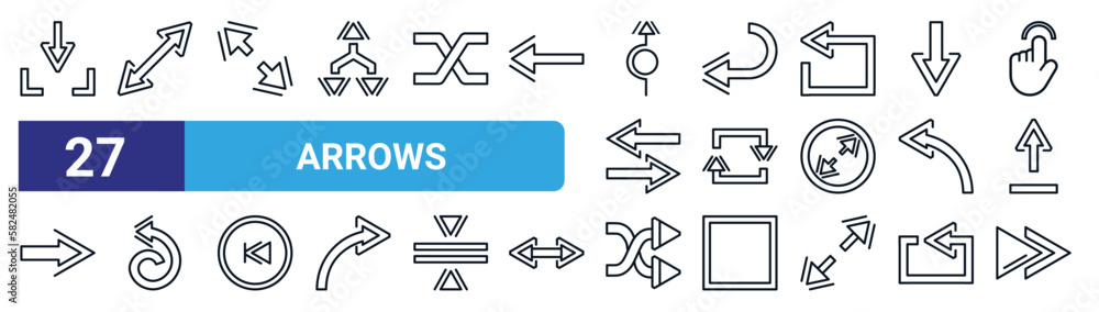 set of 27 thin line arrows icons such as download arrow with line ...