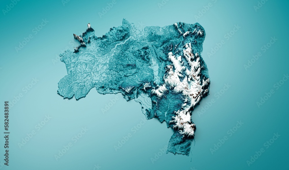 3d illustration of a topographic spectral shaded relief map of Brazil ...