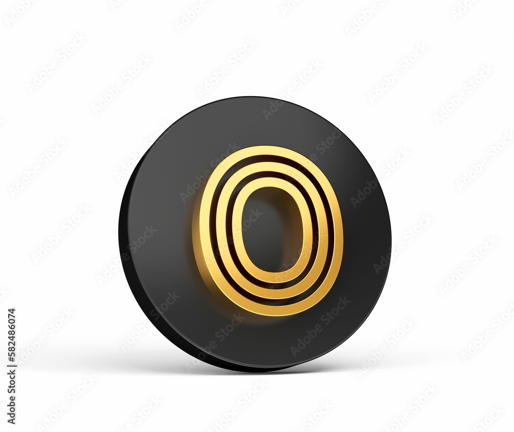 Royal Gold Modern Font. Elite 3D Digit Letter 0 Zero on Black button ...