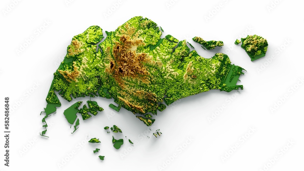 3d illustration of Singapore Map Shaded relief Color Height map on ...