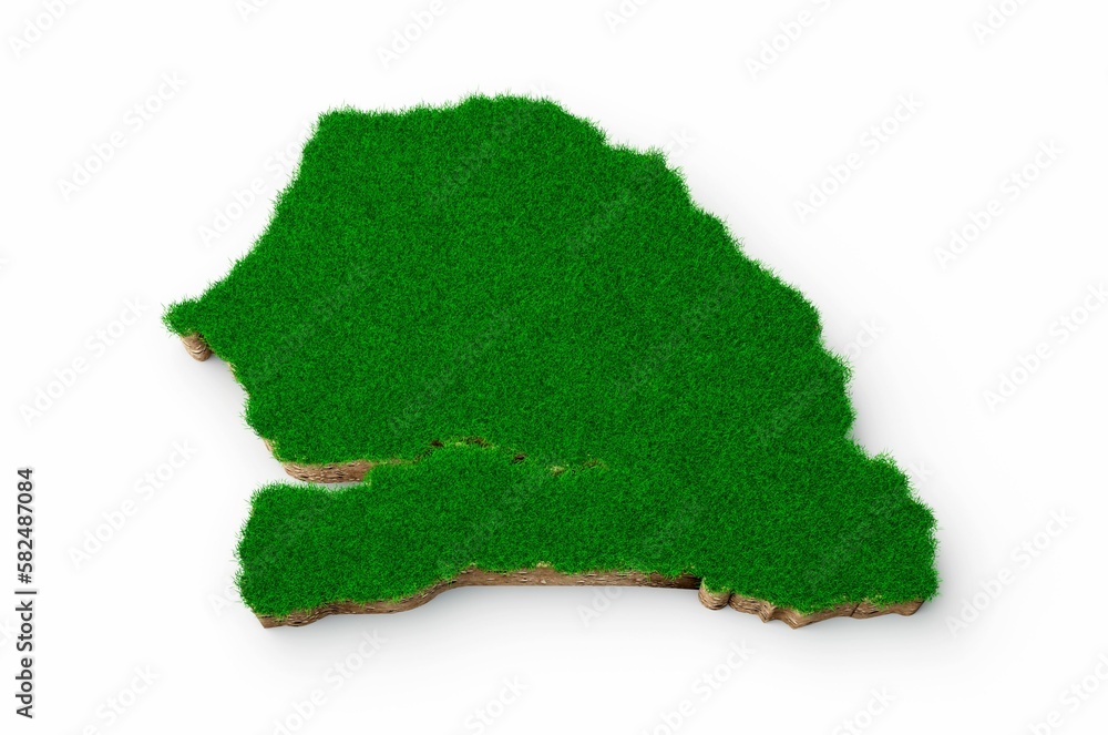 Senegal Map soil land geology cross section with green grass and ground ...