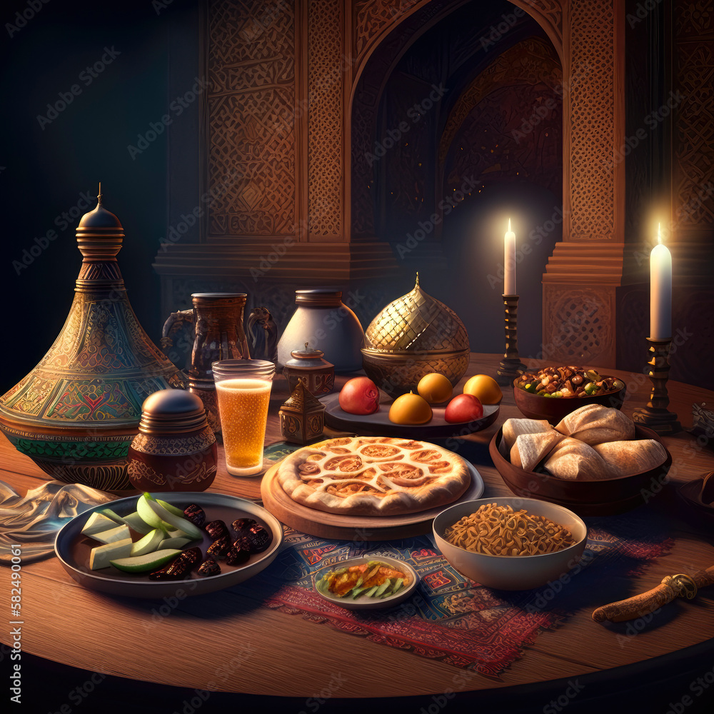 Illustration of ramadan food created with Generative AI technology ...