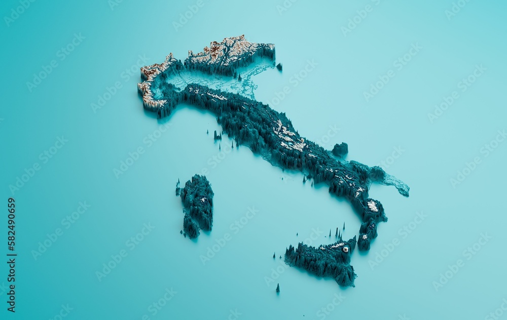 3D illustration of a topographic Italy map with a shaded relief Stock ...