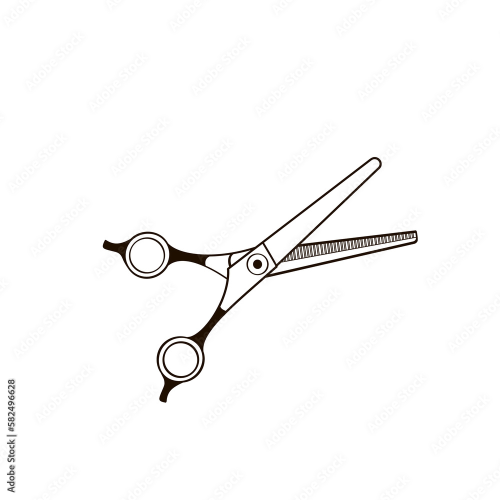 grooming scissors black and white outline illustration on transparent ...