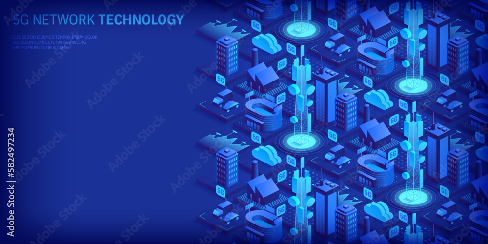 5g network technology concept. Wireless mobile telecommunication ...