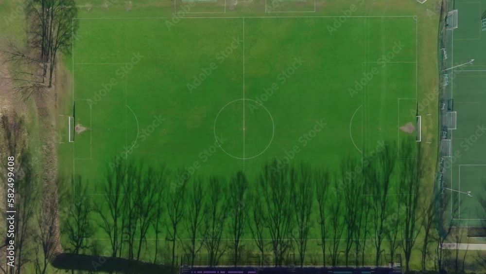 Football field seen from drone, air. Aerial view of soccer field, sport ...