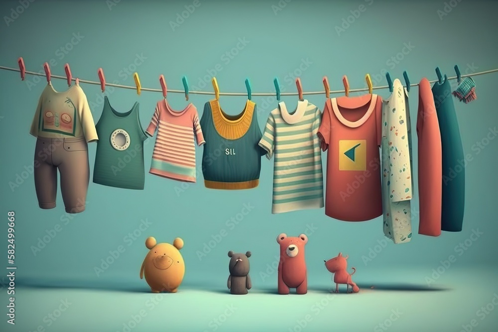 collection of different clothing items sizes and shapes hanging on ...