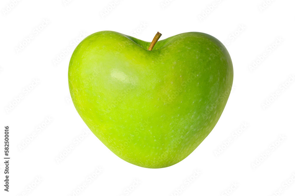 Green apple in the shape of a heart isolated on transparent background ...