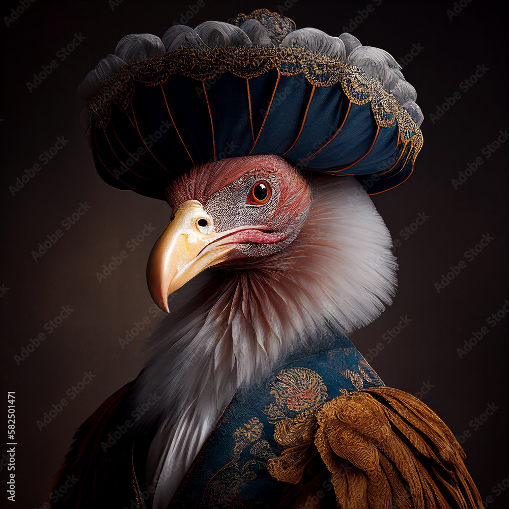 Realistic lifelike glam dodo bird in baroque noble regal 18th century ...