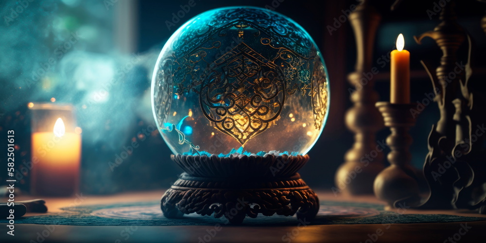 Crystal ball with glowing mist and mysterious symbols Generative AI ...
