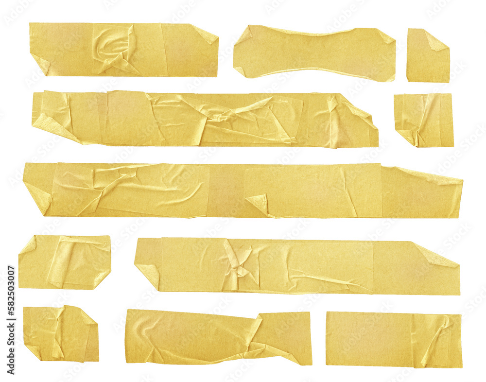 Collection of adhesive masking tape pieces on transparent background ...