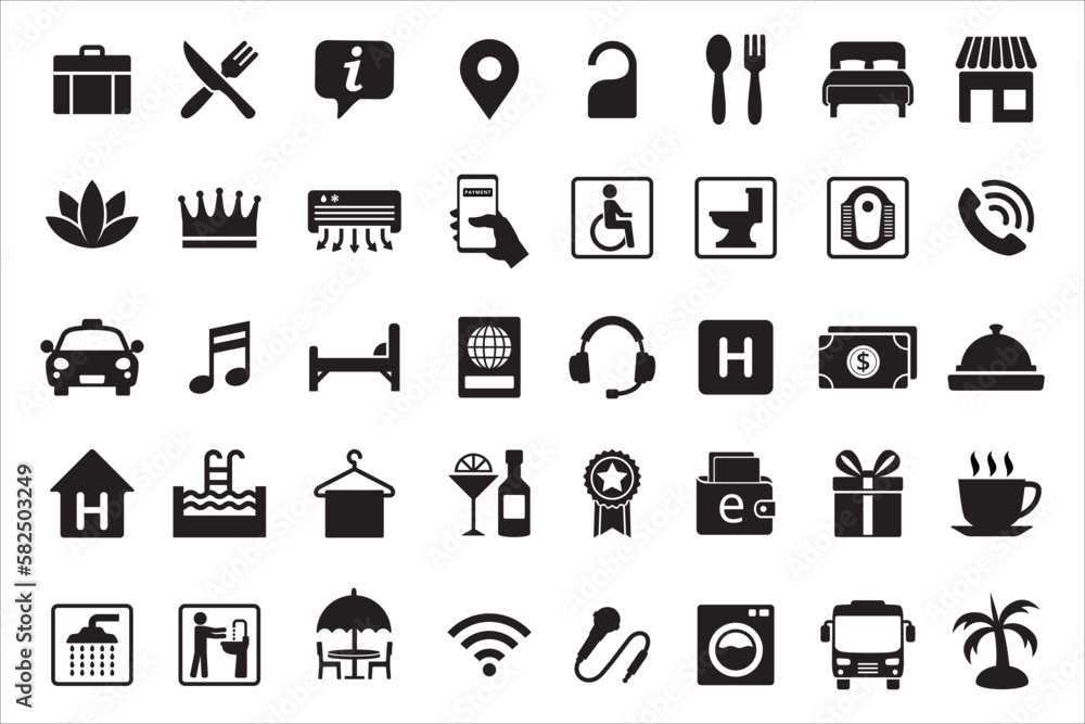 Travel and tour icons set. Tourism vector icon collection. City hotel ...