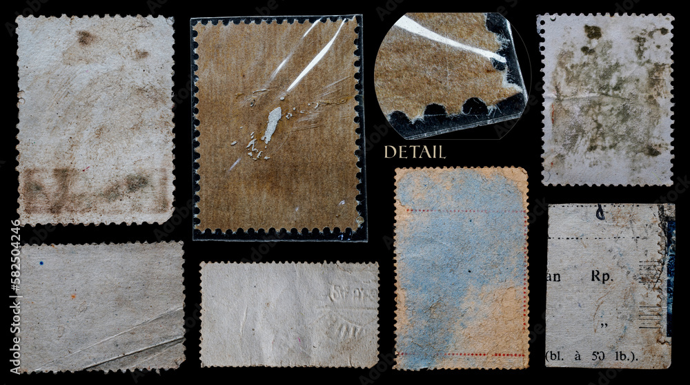 collection of blank vintage postage stamps with different size and ...