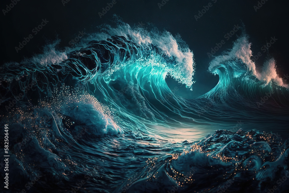 Luminoscent sea waves glittering, cinematic ocean wave, nature, full hd ...