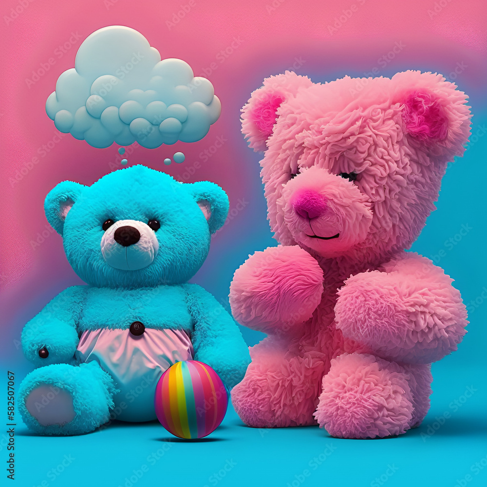 hot pink fluffy harily cute teddy bar sitting next to an identical but ...