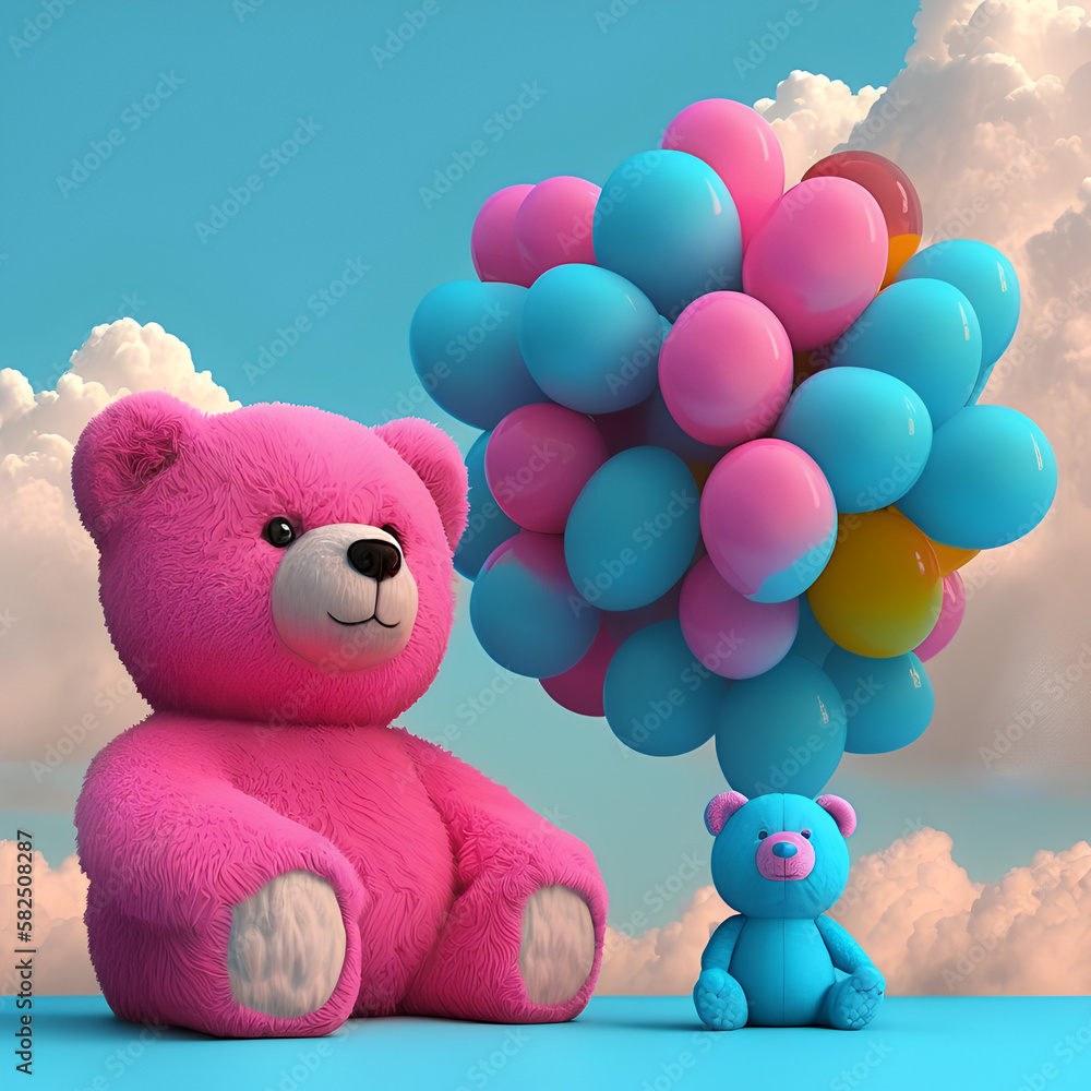hot pink fluffy harily cute teddy bar sitting next to an identical but ...