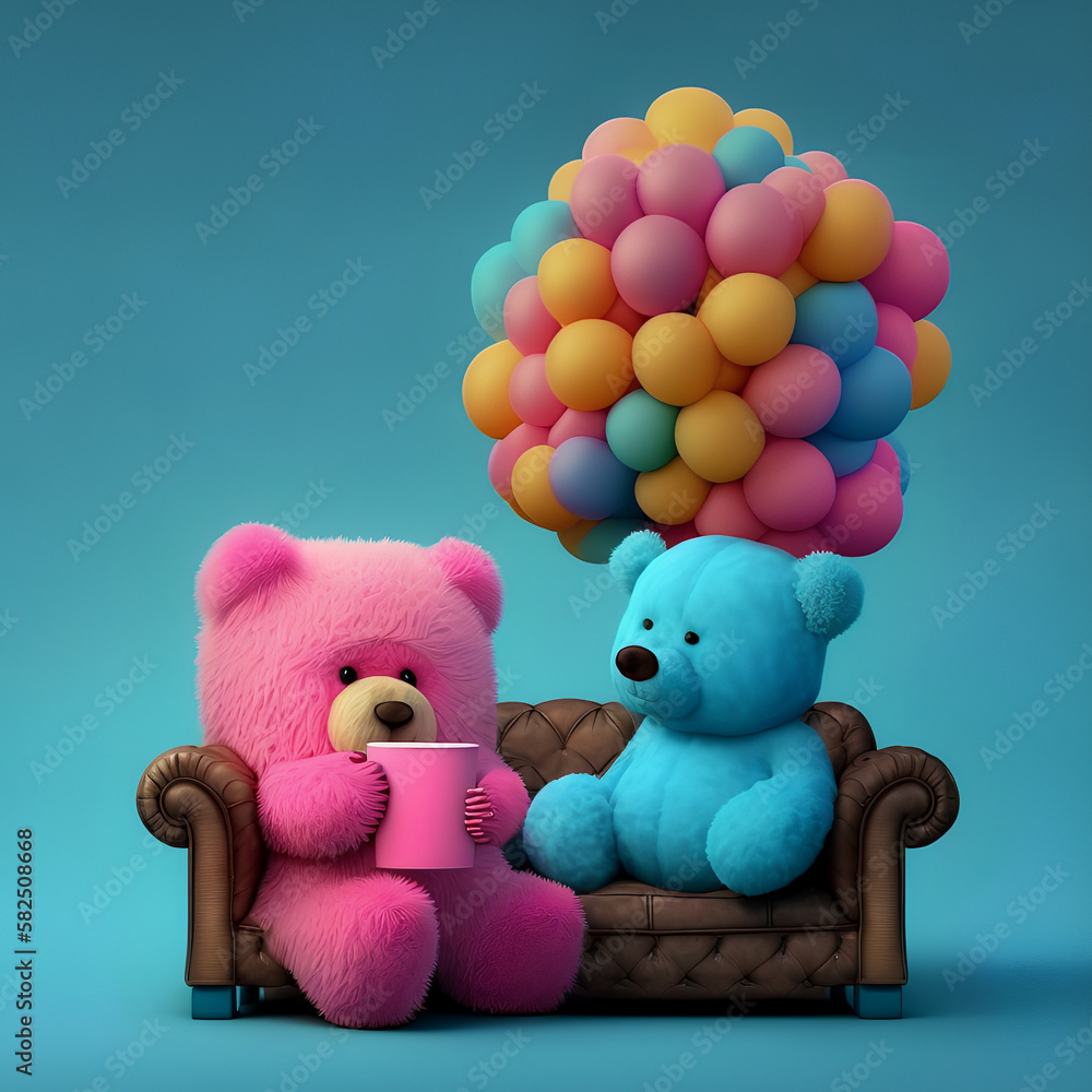 hot pink fluffy harily cute teddy bar sitting next to an identical but ...