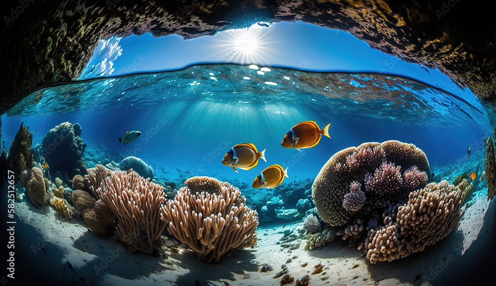 Underwater view of fish and corals on a tropical island. generate by ai ...