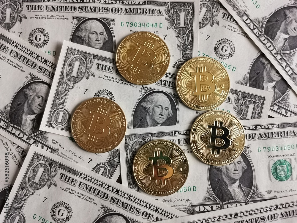 dollar and bitcoin Stock Photo | Adobe Stock