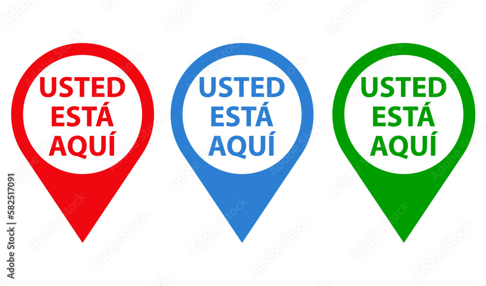 Icono puntero de ubicación con texto en español Usted está aquí en ...