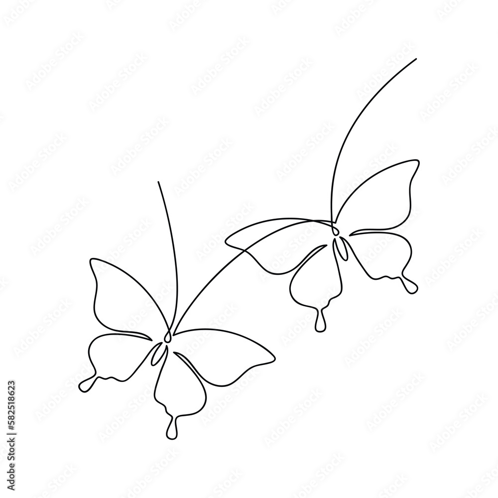 Two butterflies vector one line continuous drawing illustration. Hand ...