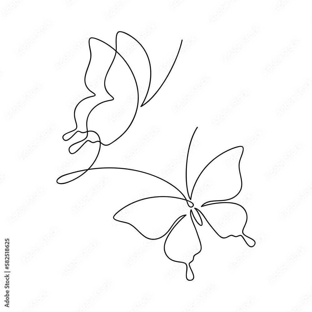 One line continuous butterflies drawing. Minimal vector illustration ...