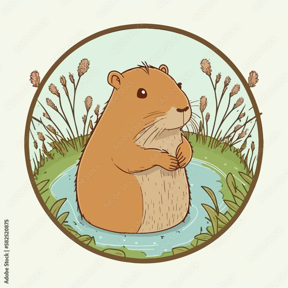 cartoon capybara in circle on white background Stock Vector | Adobe Stock