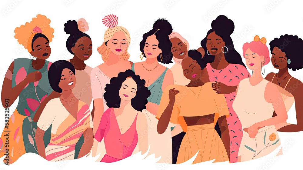 illustration of a diverse group of women on a white background, each ...