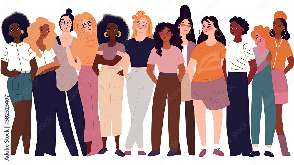 illustration of a diverse group of women on a white background, each ...