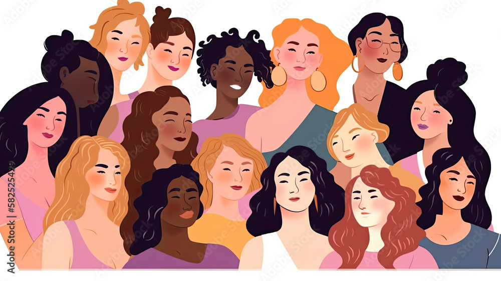 illustration of a diverse group of women on a white background, each ...