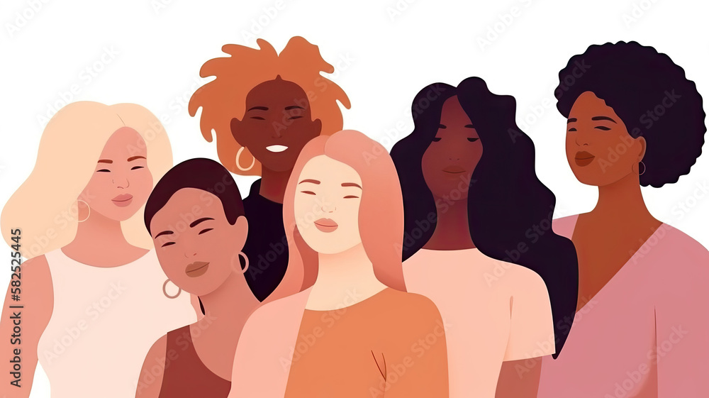 illustration of a diverse group of women on a white background, each ...