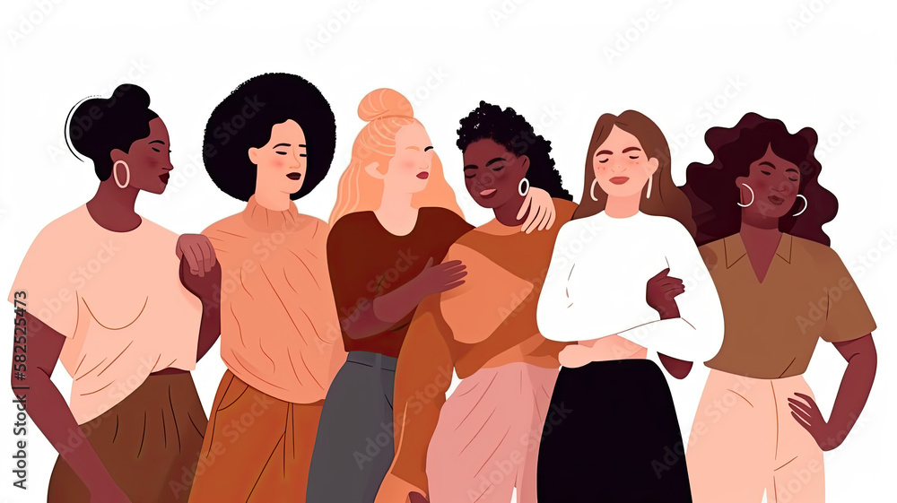 illustration of a diverse group of women on a white background, each ...