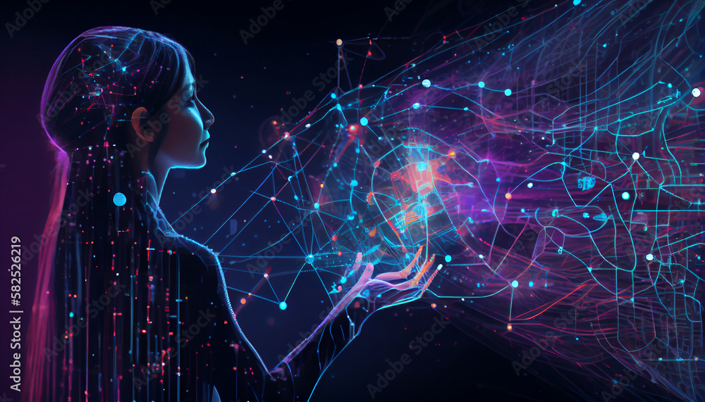 Big Data concept Digital neural network Business woman Ai generated ...