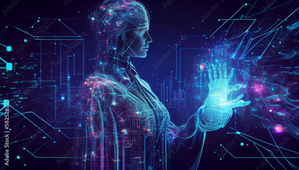 Big Data concept Digital neural network Business woman Ai generated ...