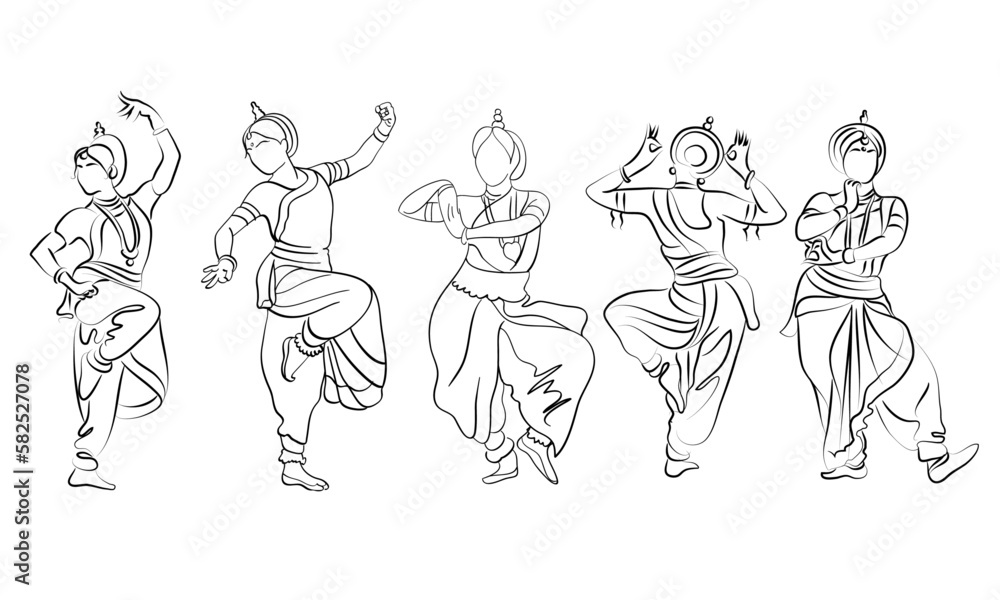 Indian classical dance move line drawing Stock Vector | Adobe Stock