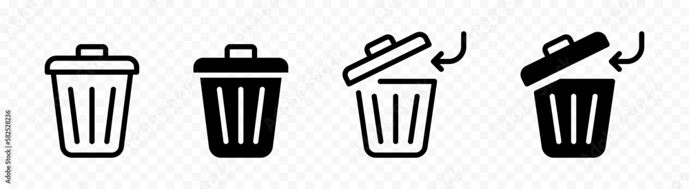 Trashcan vector icons. Rubbish can icons isolated on transparent ...
