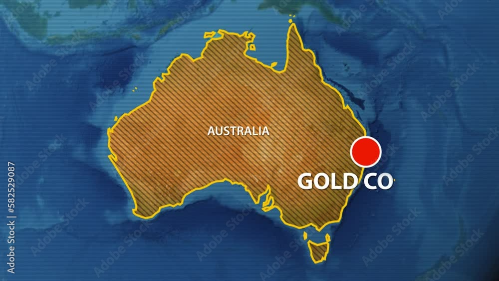 Designation of the borders of Australia on the map and the mark of the ...