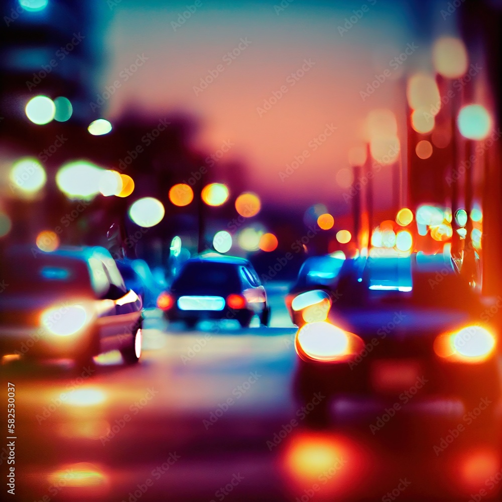 Blurred out-of-focus blurred car lights in motion. Abstract bokeh ...