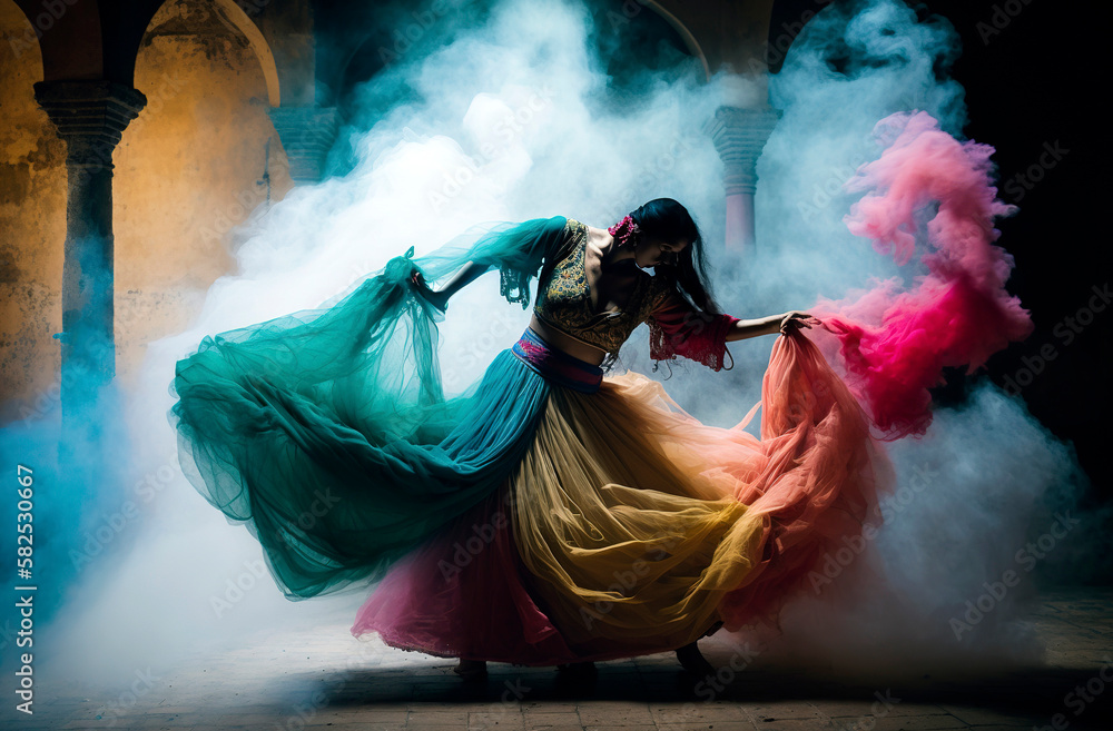 Generative AI illustration of young Arab dancer dancing the belly dance ...