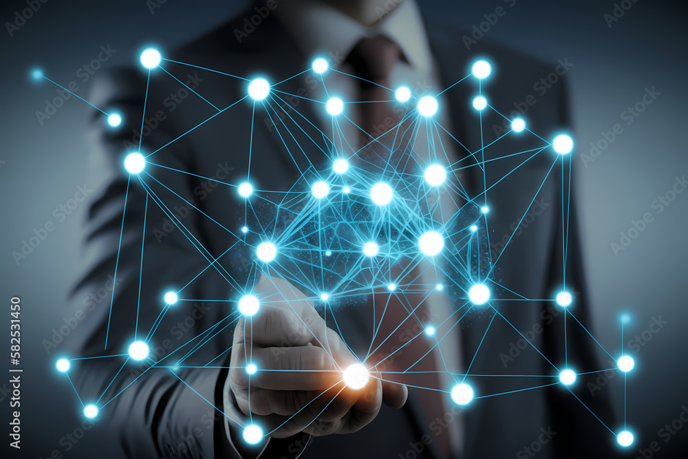 CRM. Customer network relationship management concept, Businessman hold ...