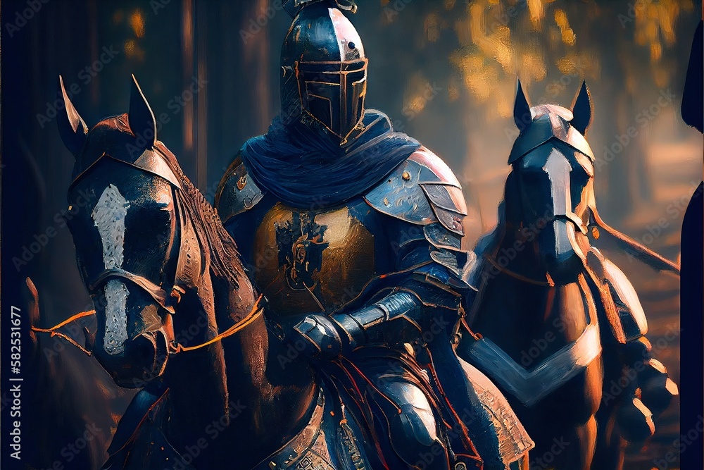 Medieval formidable knights prepare for historical battle. A historical ...