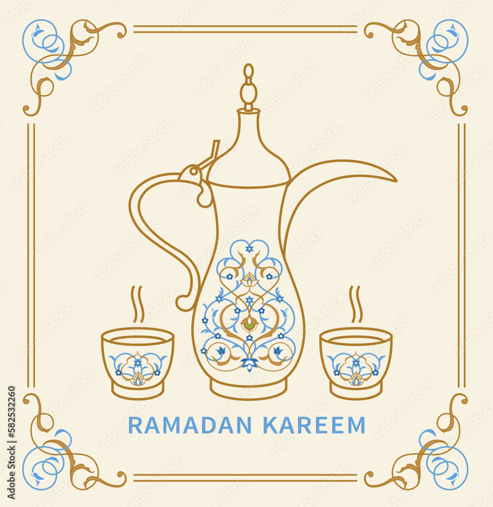 Ramadan ornate greeting card with coffee pot (dallah) and traditional ...