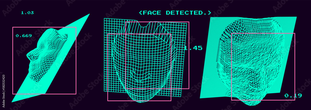 3D face made of a polygonal mesh. Conceptual illustration of face ...