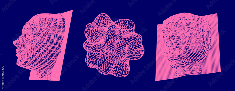 3D face made of a polygonal mesh. Conceptual illustration of face ...