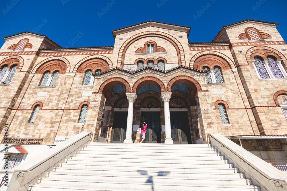Hagia Triada neo-byzantine Cathedral facade exterior in Piraeus, Holy ...