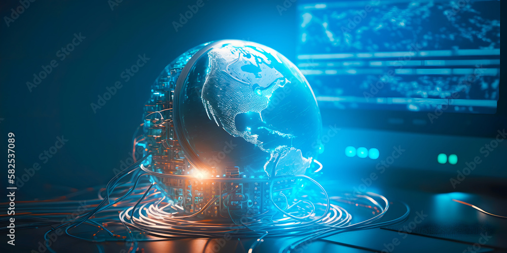 Global network of metaverse Earth. Blockchain technology crypto money ...